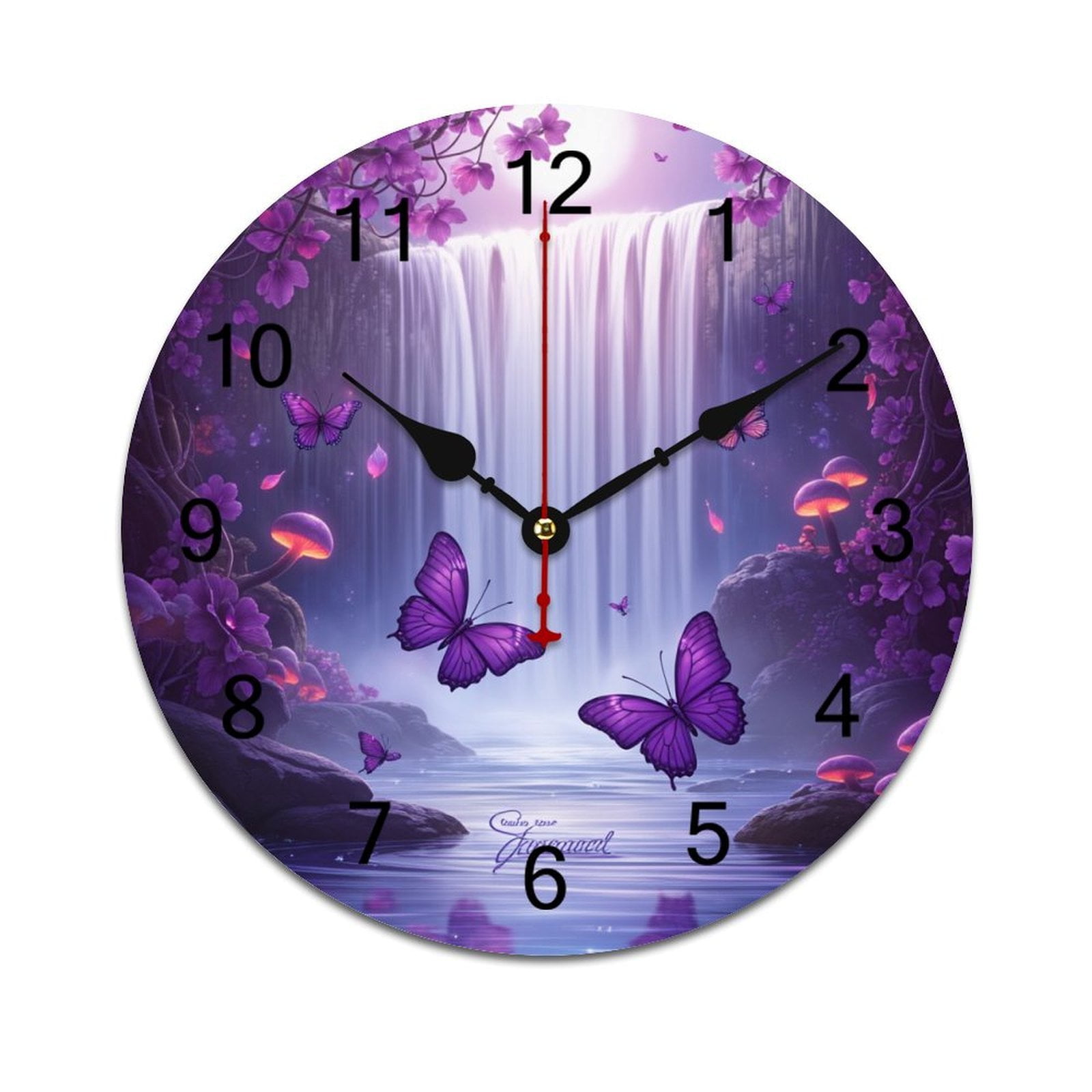 Dreamy Purple Butterfly Pattern Word Saying Big Wall Clock Home Decor ...