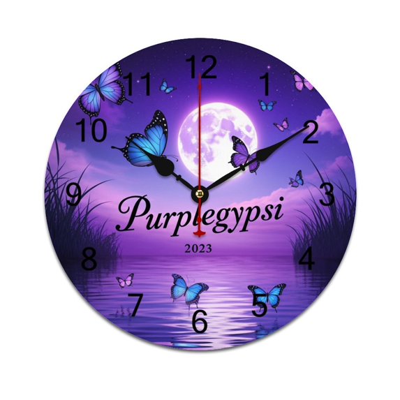 Dreamy Purple Butterfly Pattern Word Saying Big Wall Clock Home Decor ...