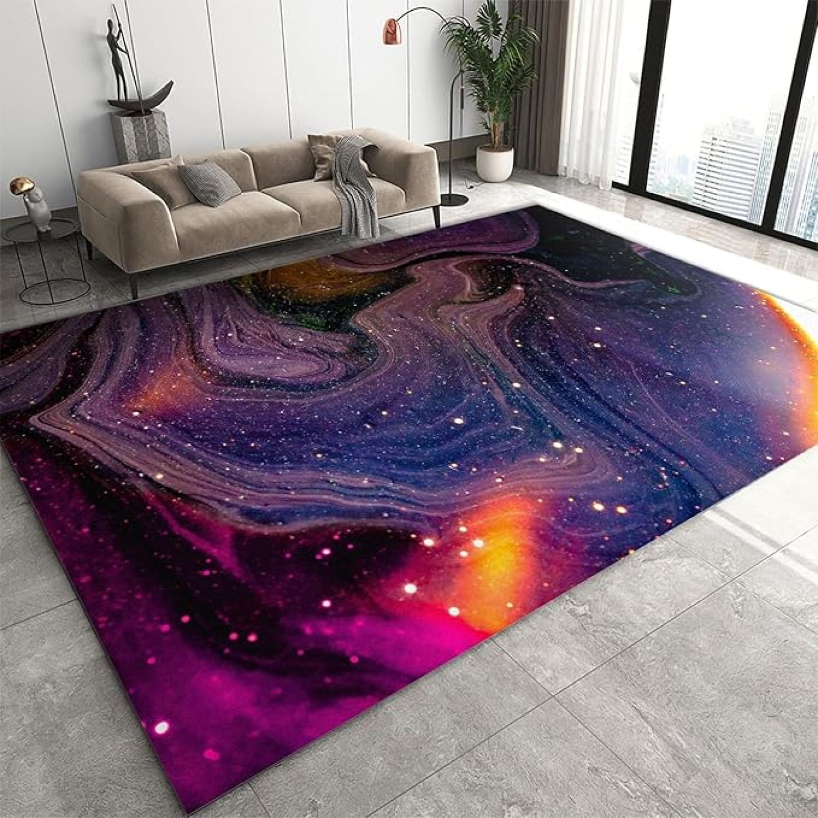 Dreamy Purple Starry Sky Area Rug, Abstract Marble Art Home Decor Rug ...
