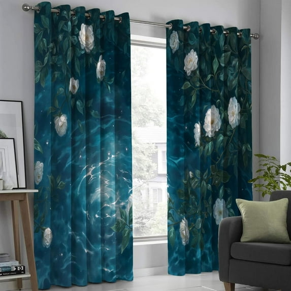Dreamy Roses Lake Curtains Blackout Night Sky Illustration Darkening ...