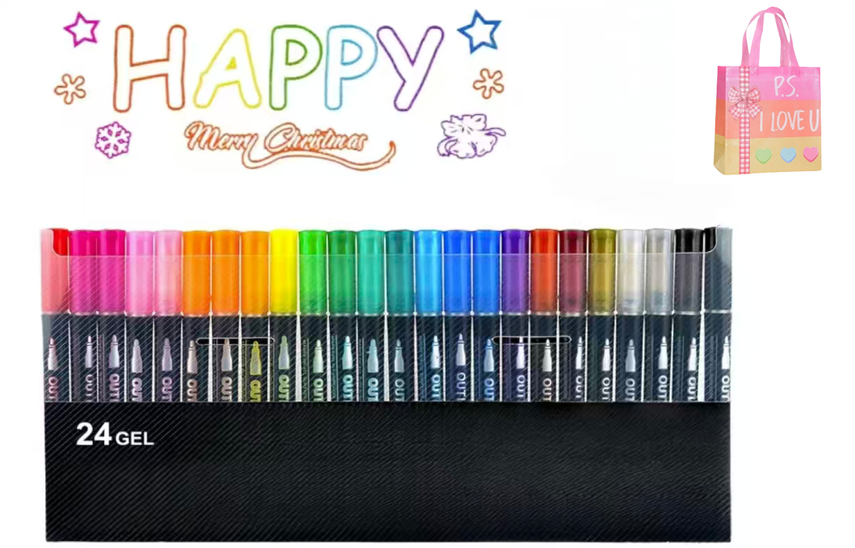 Dreamy Shimmer Double-Line Outline Pen, 24 colors, Self-Drawing Outline ...