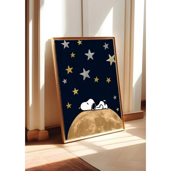 Dreamy Snoopy on the Moon Under Stars - Cute Night Sky Wall Art for ...