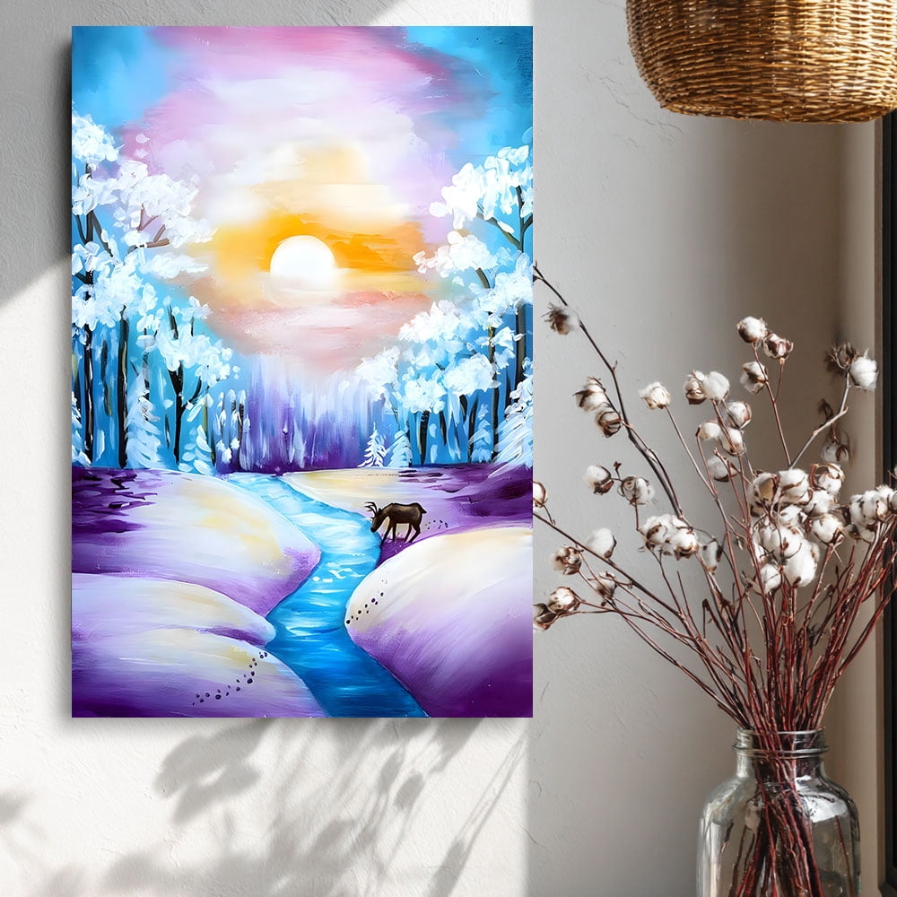 Dreamy Snowy Forest Moose Canvas Wall Art for Living Room Bedroom Ready ...