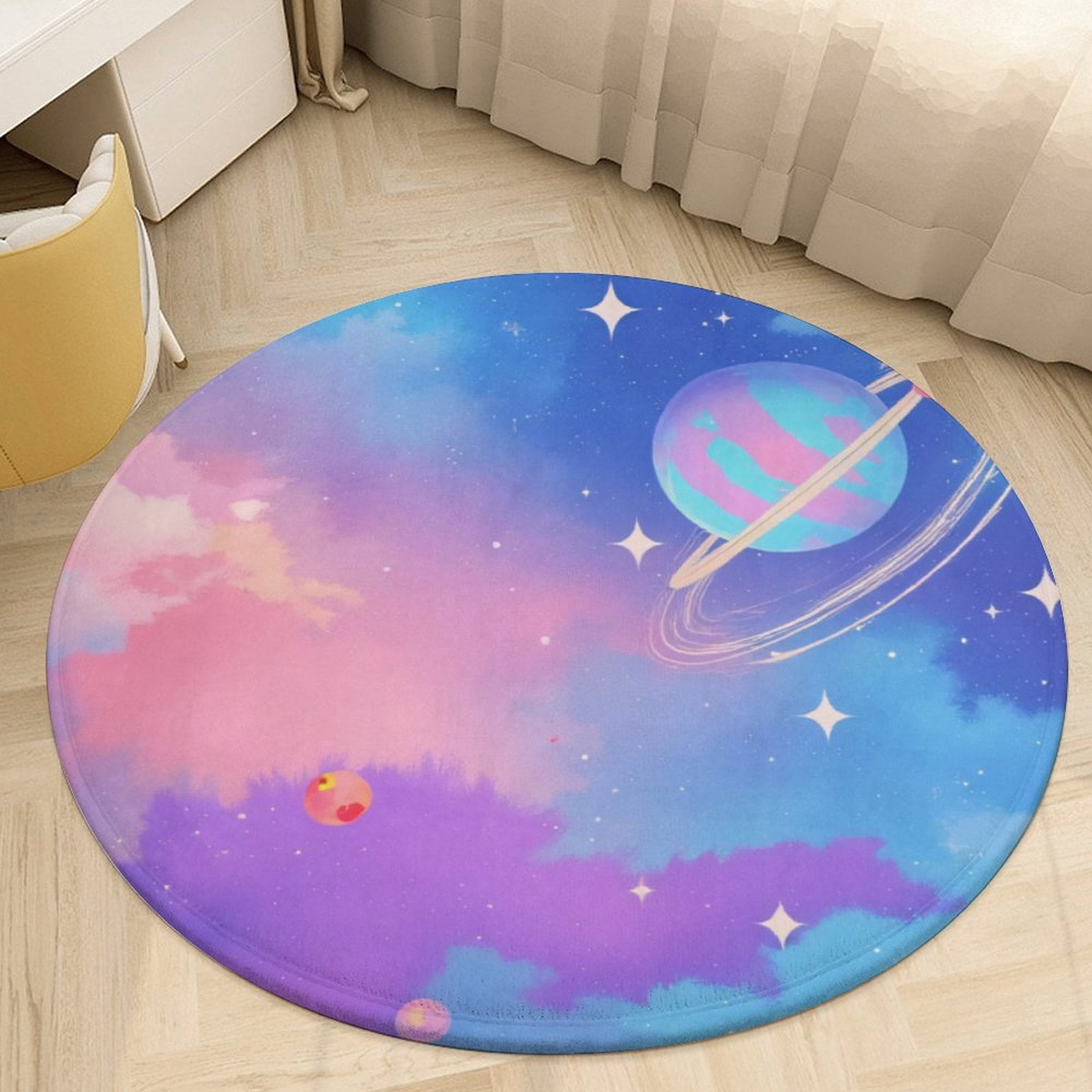 Dreamy Space Galaxy Print Round Area Rugs for Bedroom Living Room, 3FT ...