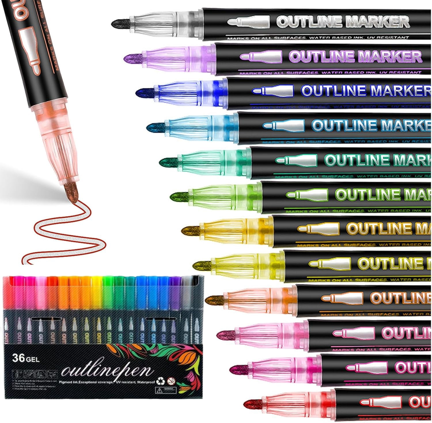 Dreamy Sparkle Dual-Line Contour Pen, 12/24/36/48 Colors Dual Line ...