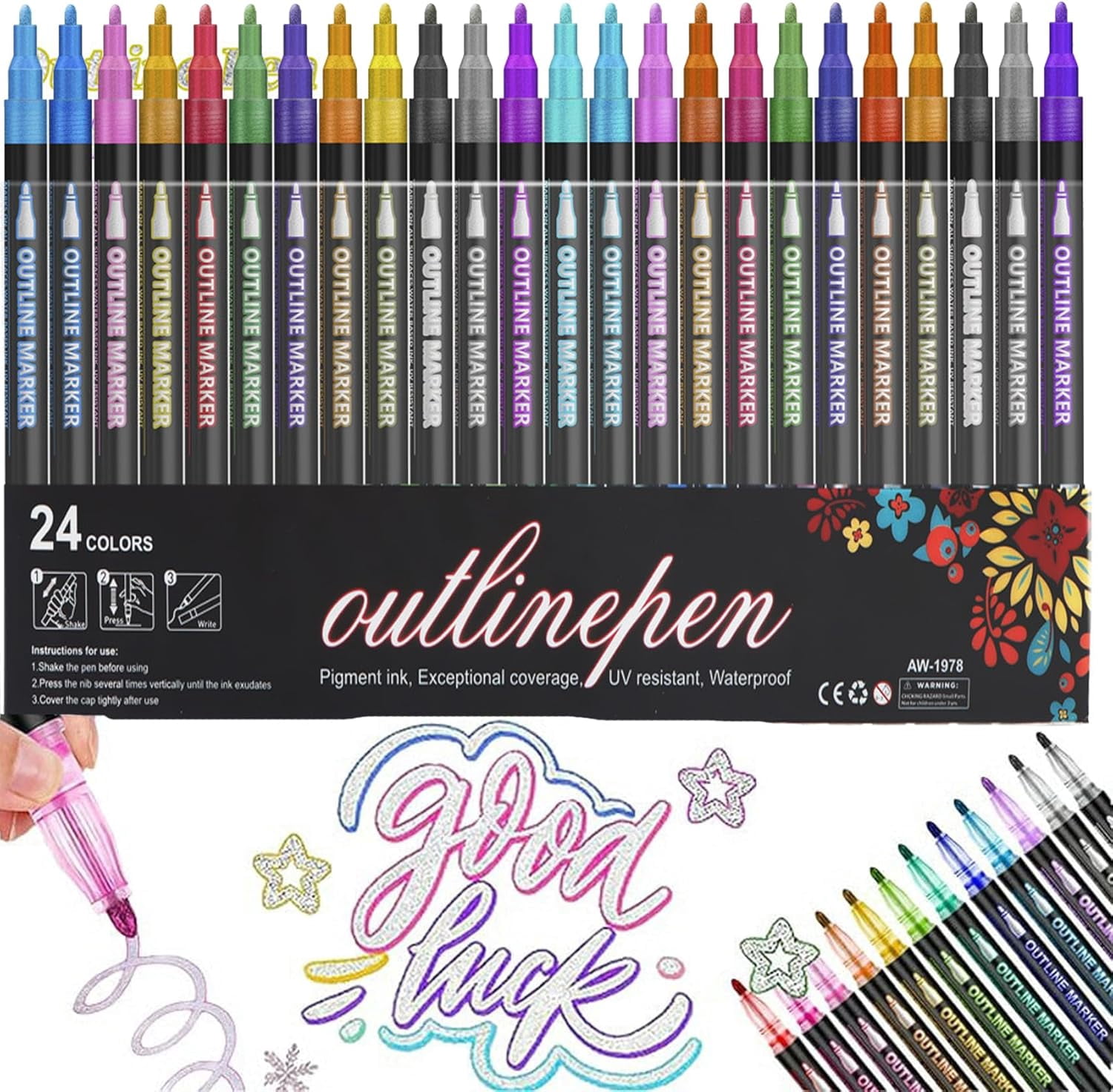 Dreamy Sparkle Dual-Line Contour Pen, 12/24/36/48 Colors Self Outlining ...