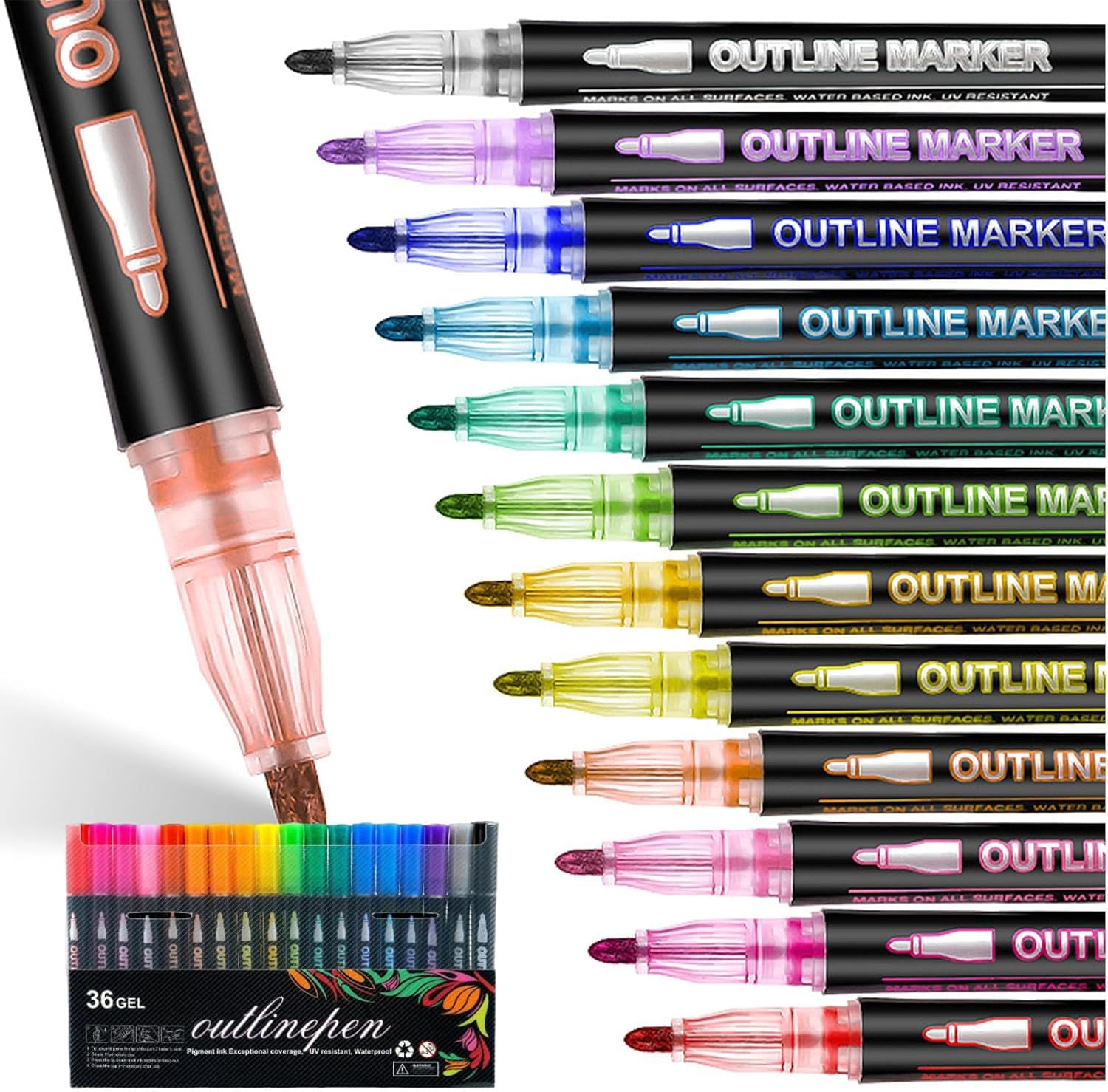 Dreamy Sparkle Dual-Line Contour Pen - 48 Colors Quick Dry Self ...