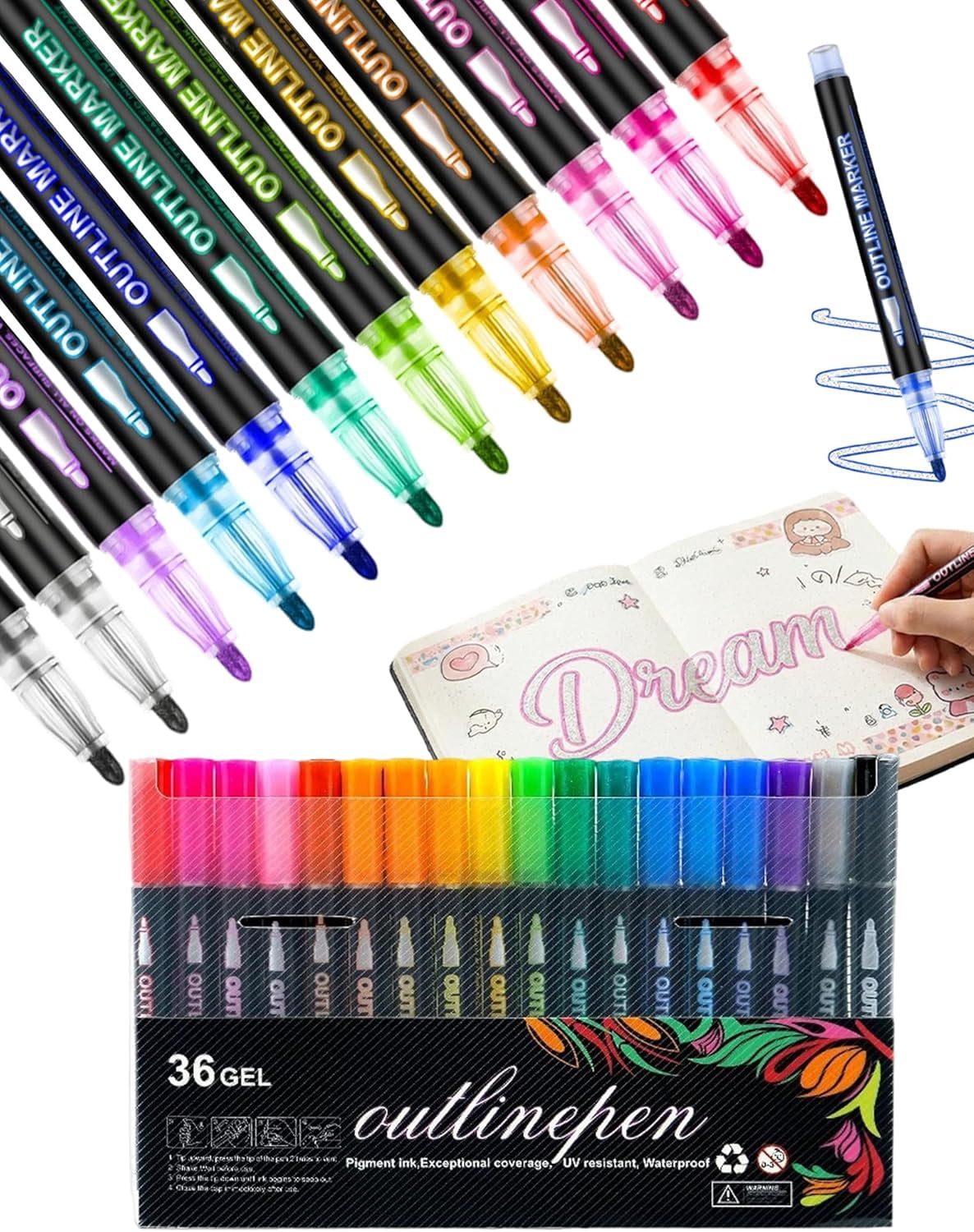 Dreamy Sparkle Dual-Line Contour Pen - 48 Colors Quick Dry Self ...