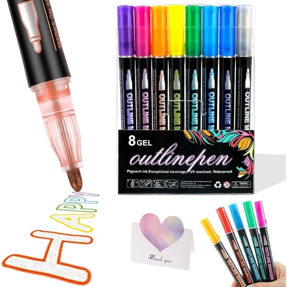 Dreamy Sparkle Dual-Line Contour Pen, 8/12/24/36/48/60 Colors Self ...