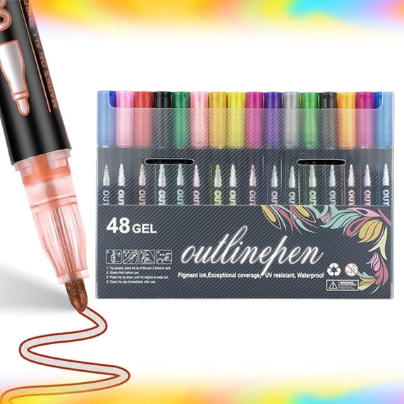 Dreamy Sparkle Dual-Line Contour Pen,8/12/24/36/48 Colors Double Line ...