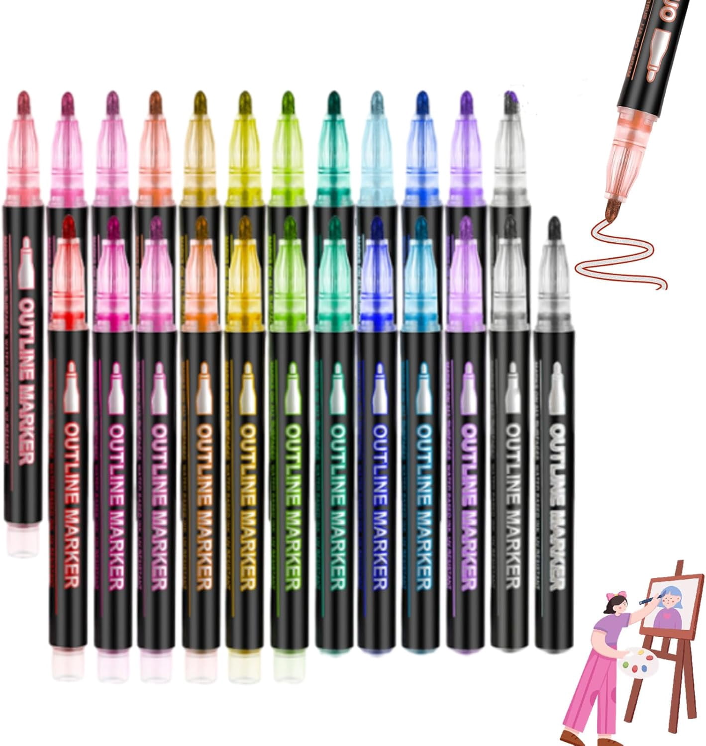 Dreamy Sparkle Dual-Line Contour Pen, Double Line Outline Art Marker ...