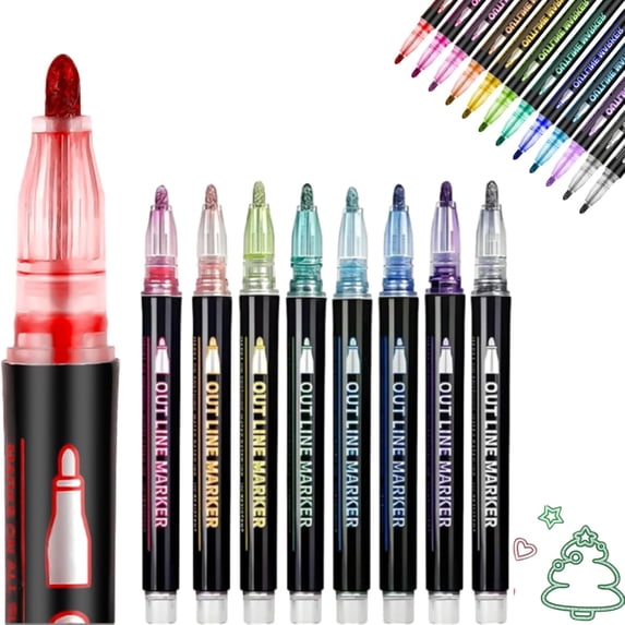 Dreamy Sparkle Dual-Line Contour Pen, Double Line Outline Art Marker ...