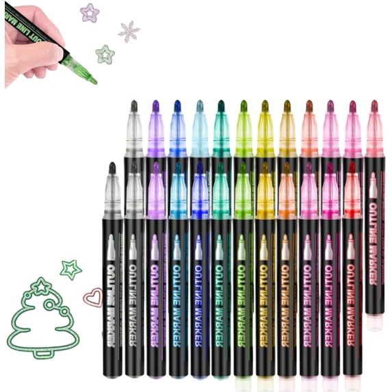 Dreamy Sparkle Dual-Line Contour Pen, Double Line Outline Art Pen ...