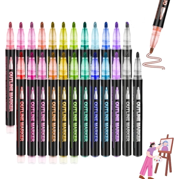 Dreamy Sparkle Dual-Line Contour Pen, Double Line Outline Art Pen ...