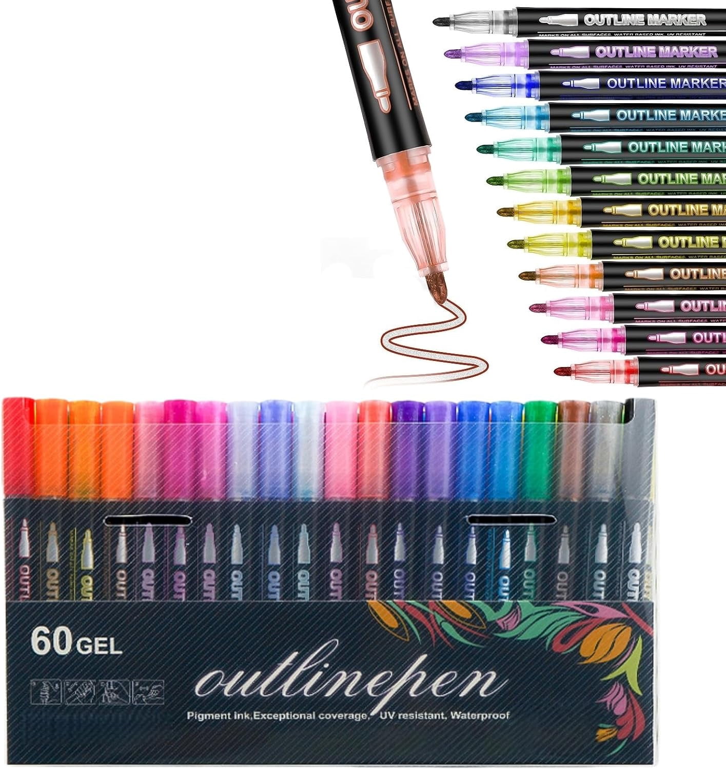 Dreamy Sparkle Dual-Line Contour Pen, Double Line Outline Art Pen ...