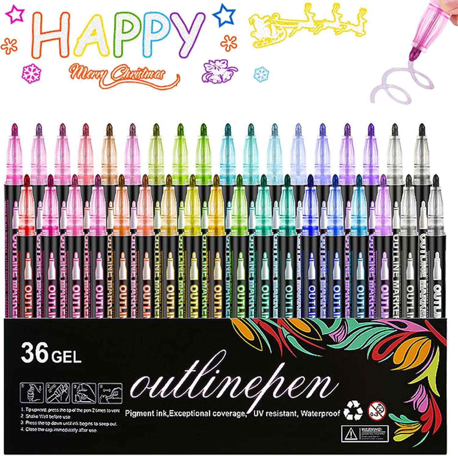 Dreamy Sparkle Dual-Line Contour Pen, Double Line Outline Markers ...