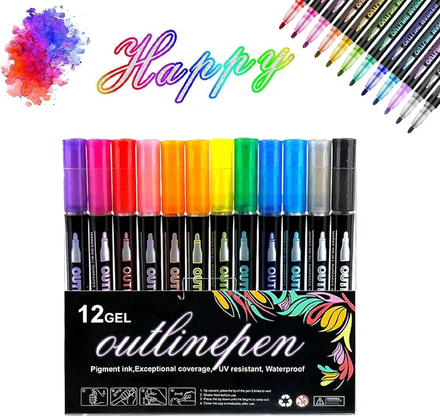 Dreamy Sparkle Dual-Line Contour Pen with Metallic Outline, Self ...