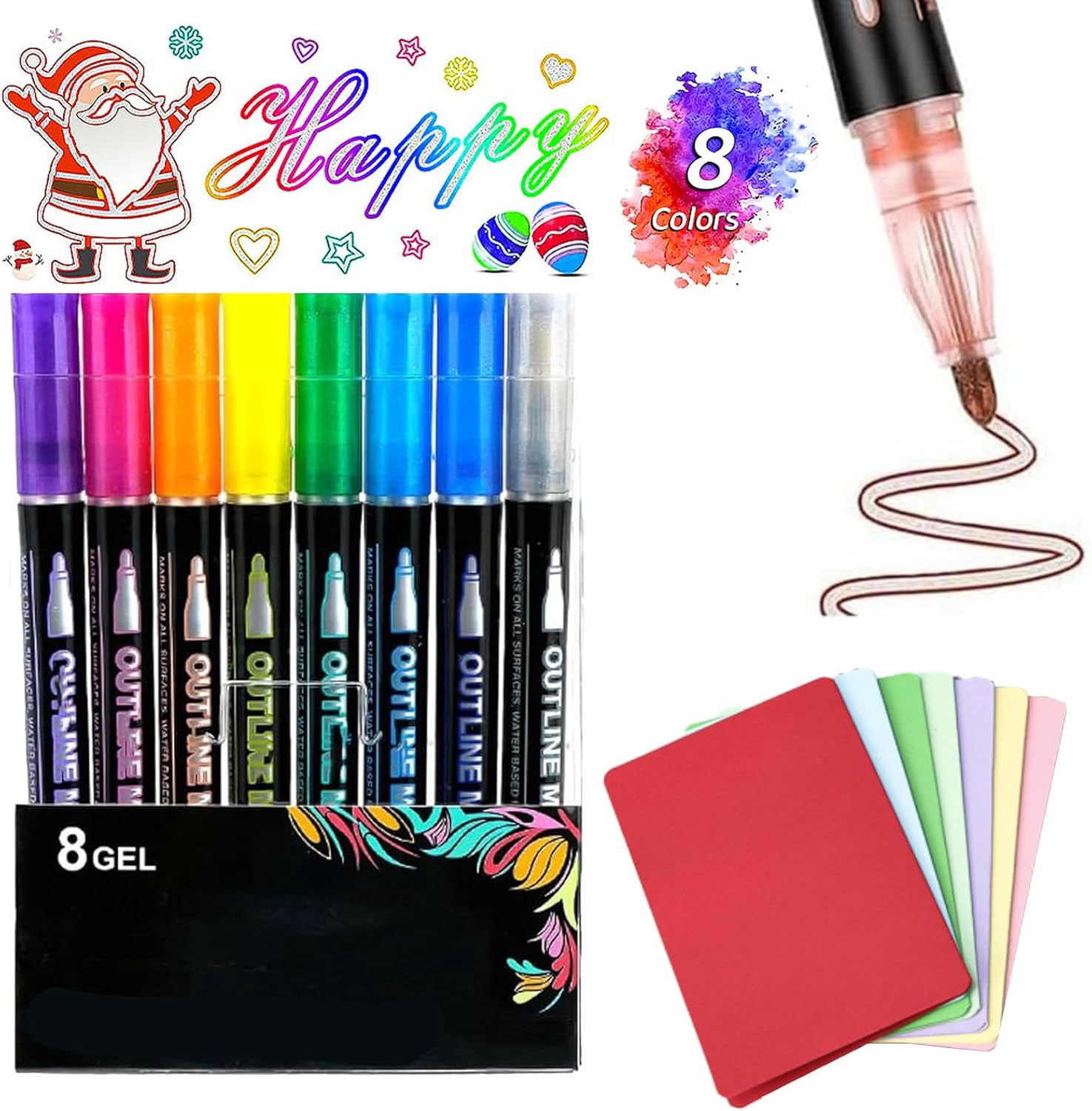 Dreamy Sparkle Dual-Line Contour Pen, Metallic Outline Shimmer Marker ...