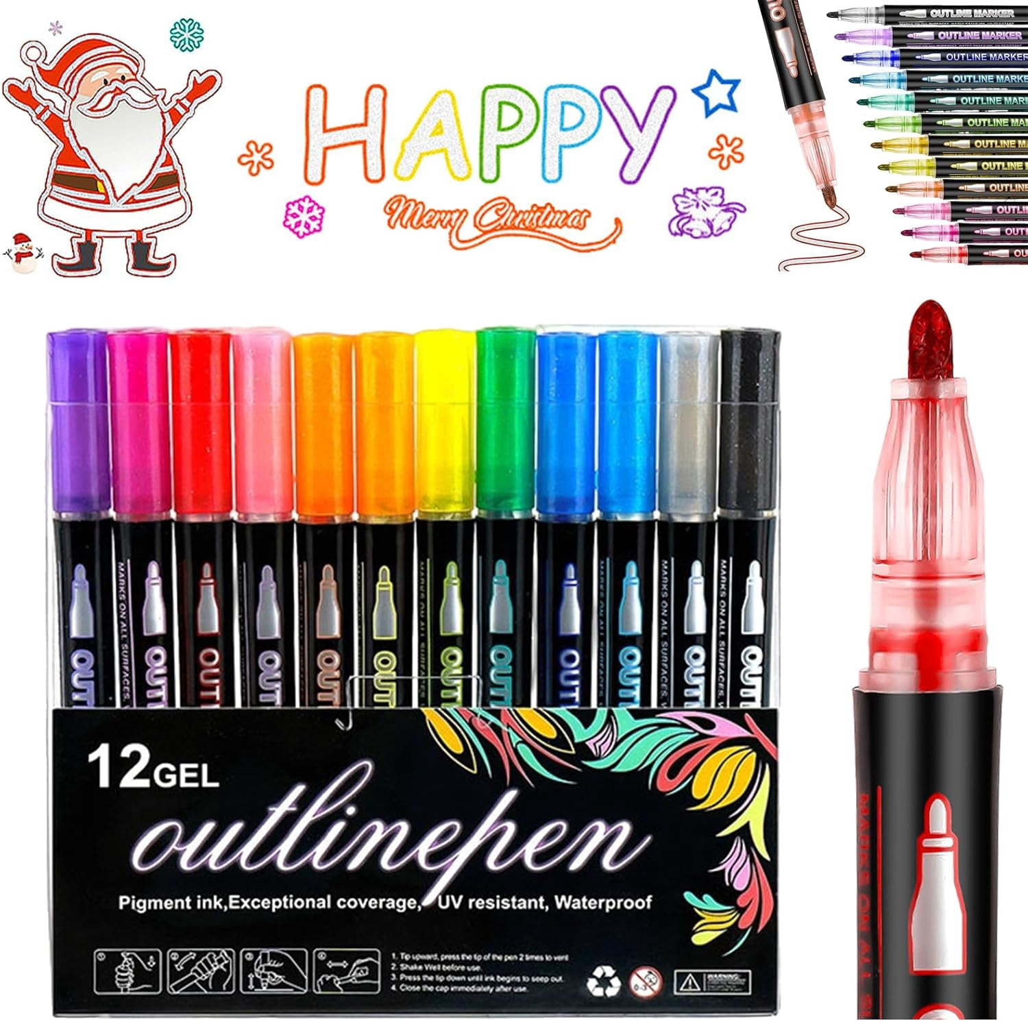 Dreamy Sparkle Dual-Line Contour Pen, Self Outline Markers with Fast ...