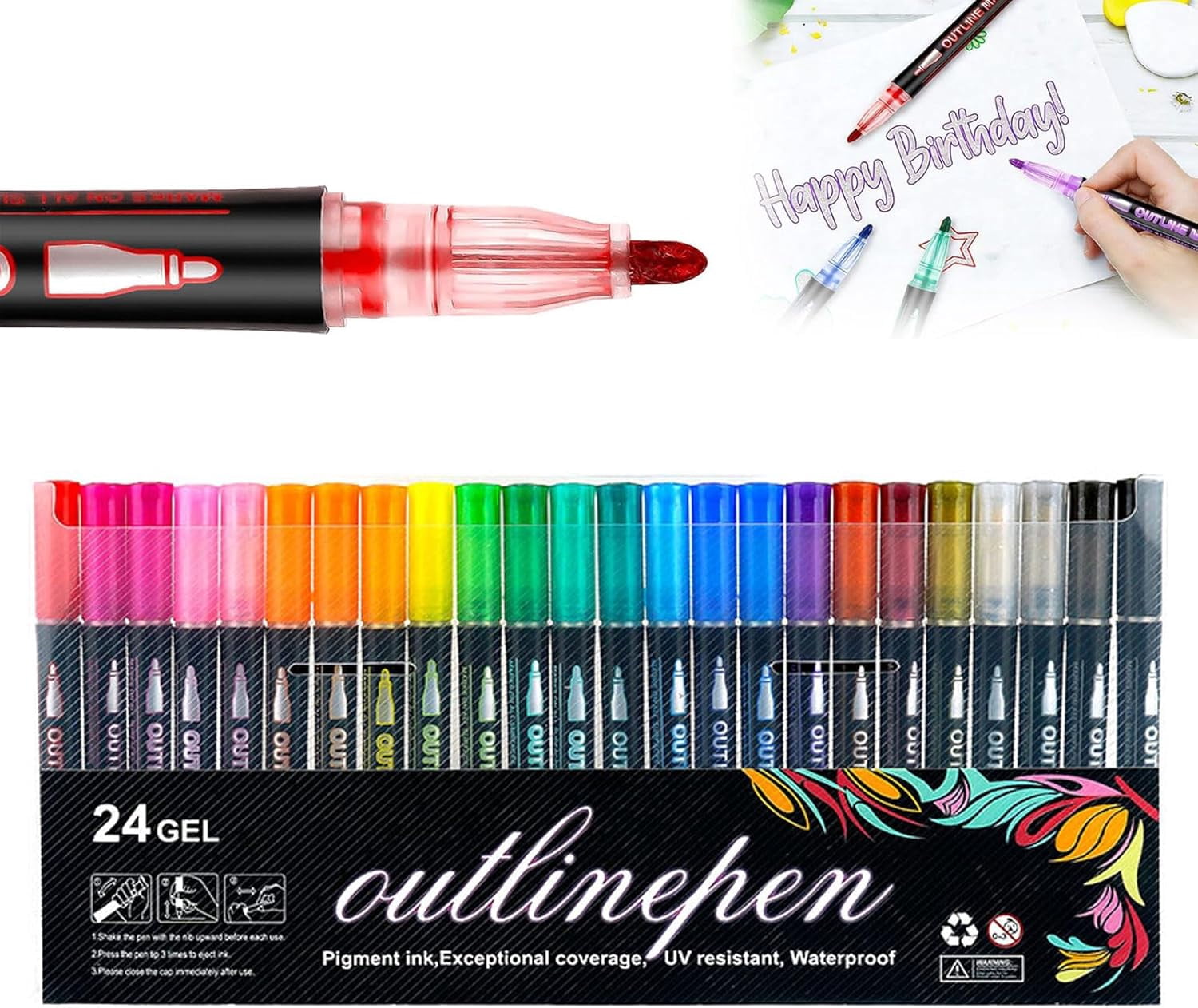 Dreamy Sparkle Dual-Line Contour Pen Set,8/12/24/36/48/60double Line ...