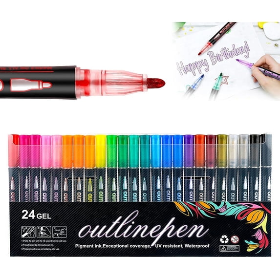 Dreamy Sparkle Dual-Line Contour Pen Set,8/12/24/36/48/60double Line ...