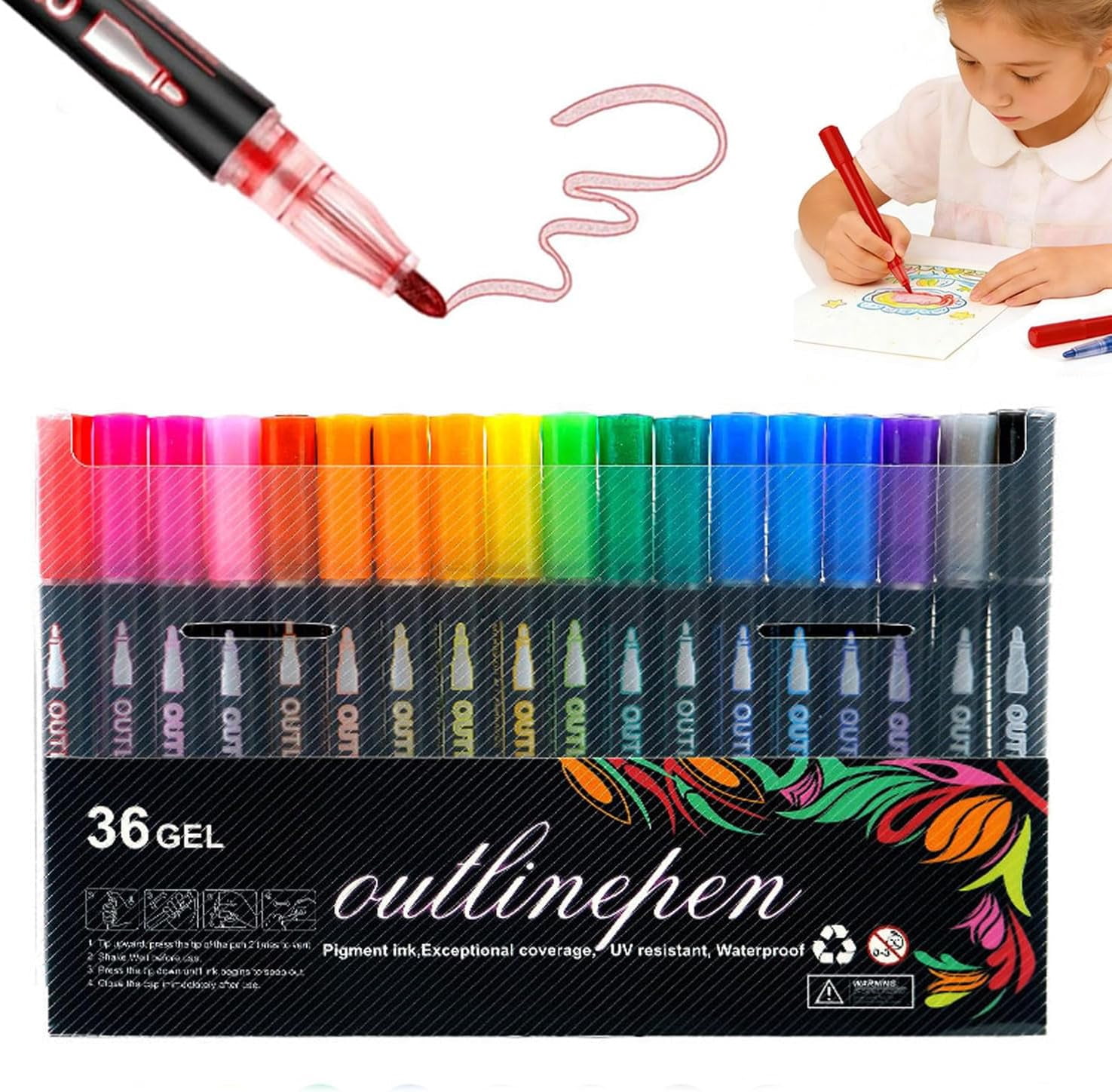Dreamy Sparkle Dual-Line Contour Pen Set - Dual-Tip for Writing ...