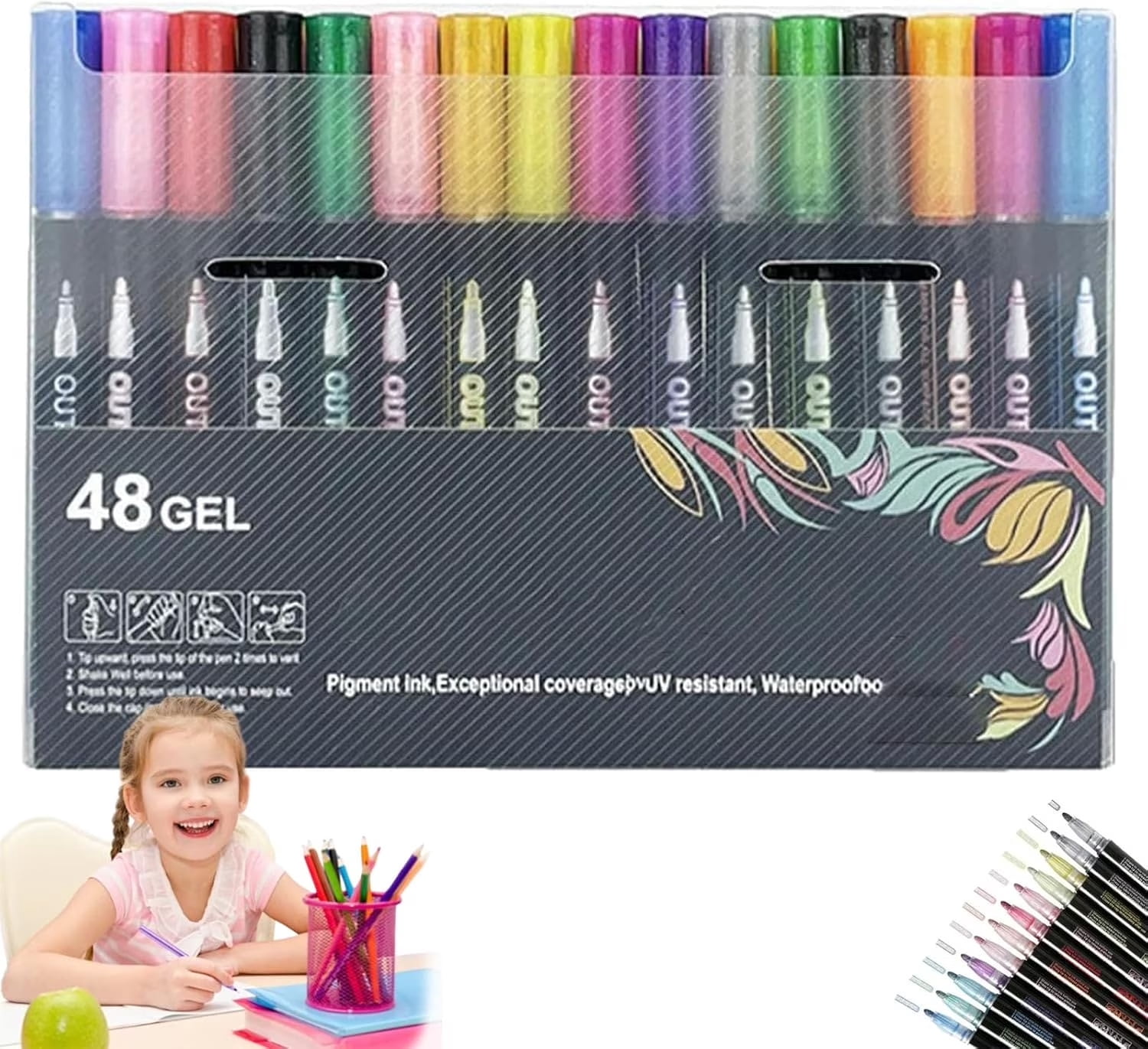 Dreamy Sparkle Dual-Line Contour Pen Set, Metallic Outline Marker with ...