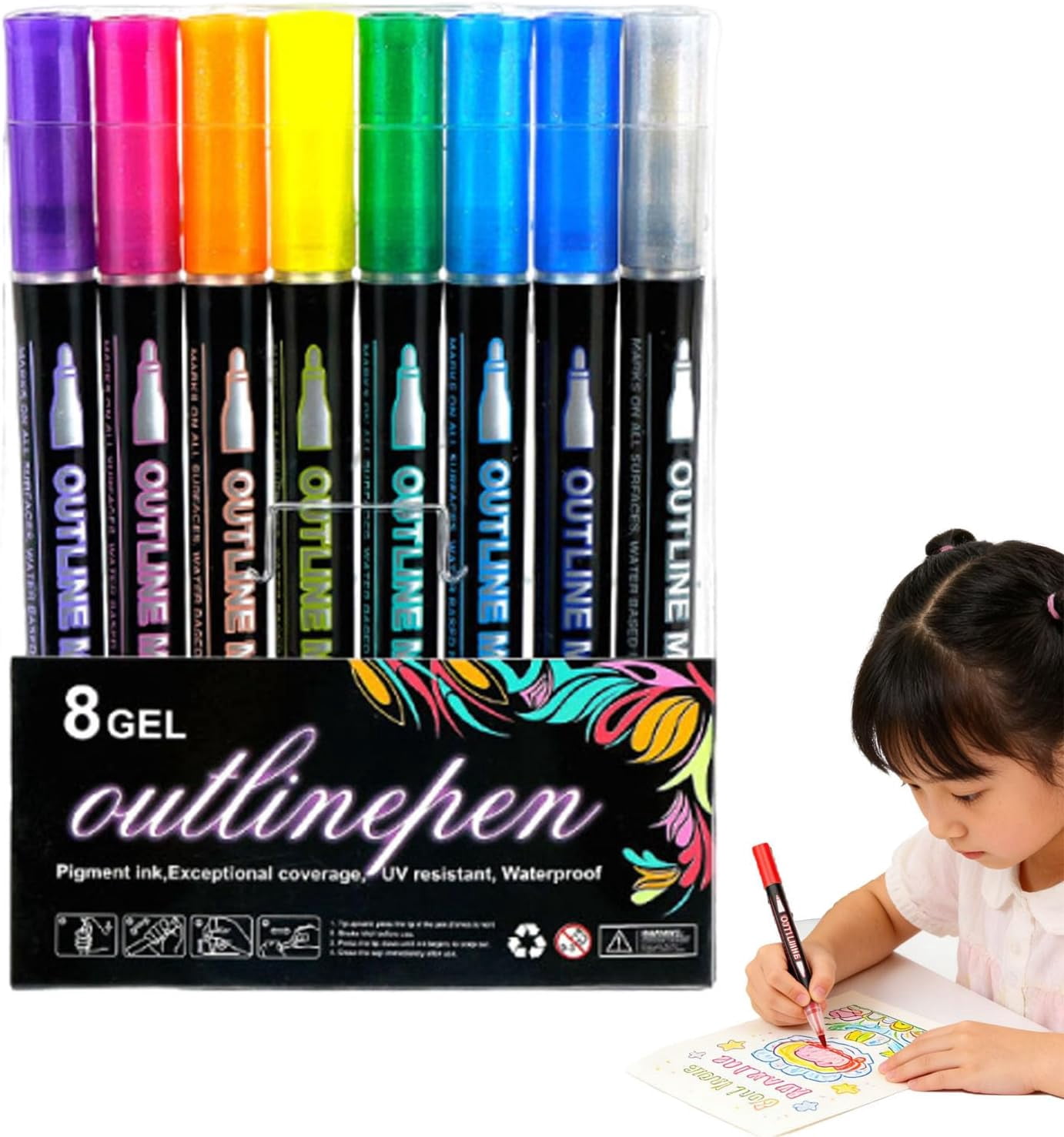 Dreamy Sparkle Dual-Line Contour Pen Set, Metallic Outline Marker with ...