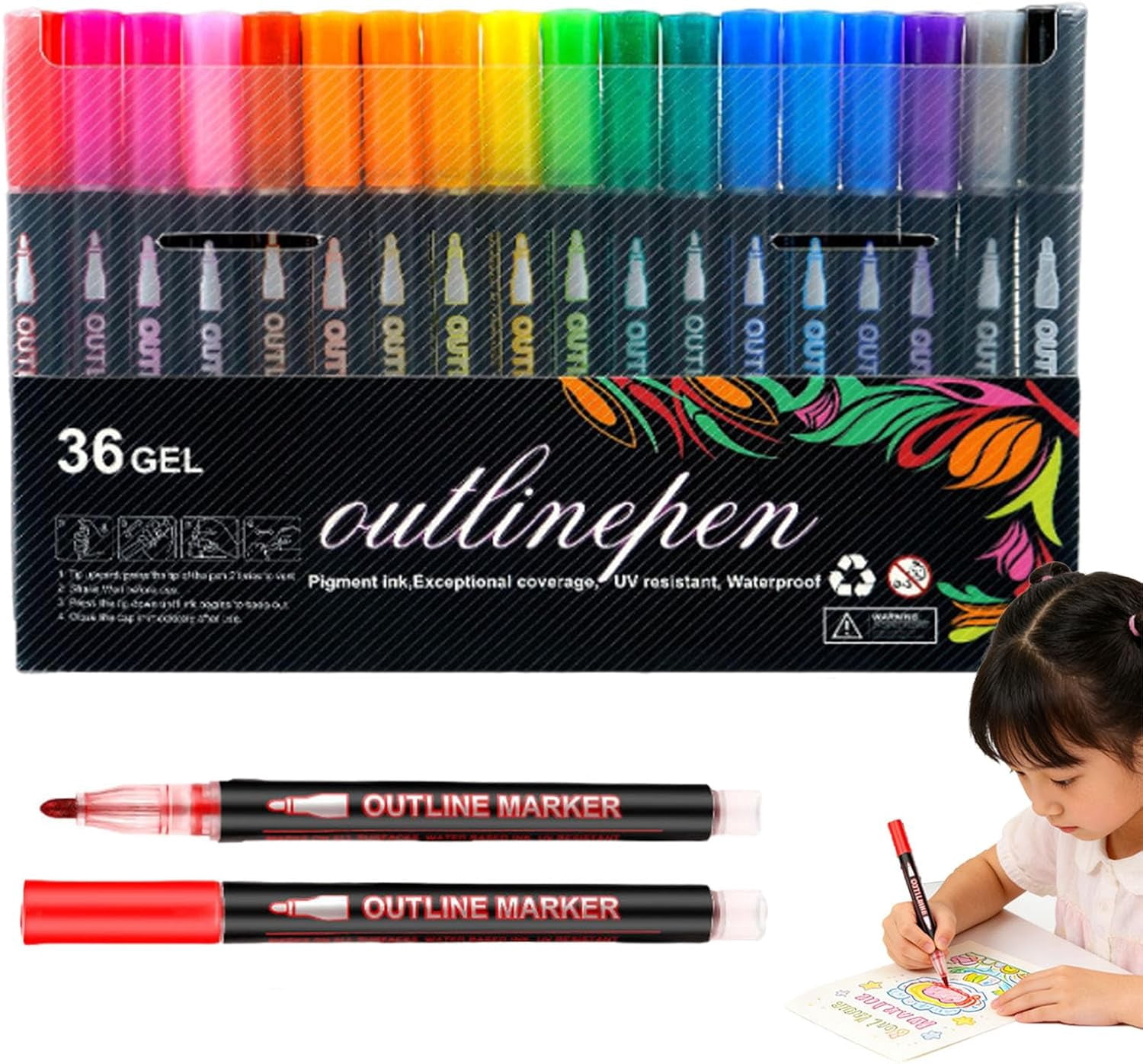 Dreamy Sparkle Dual-Line Contour Pen Set, Metallic Outline Marker with ...