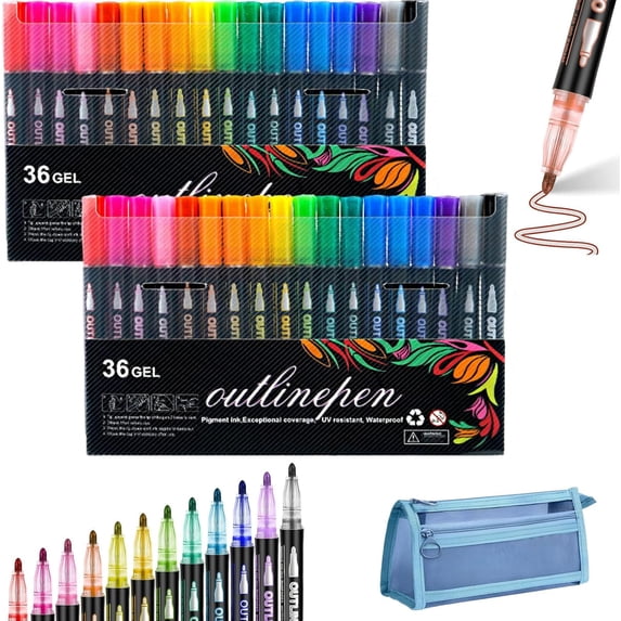 Dreamy Sparkle Dual-Line Contour Pen Set, Metallic Outline Marker with ...