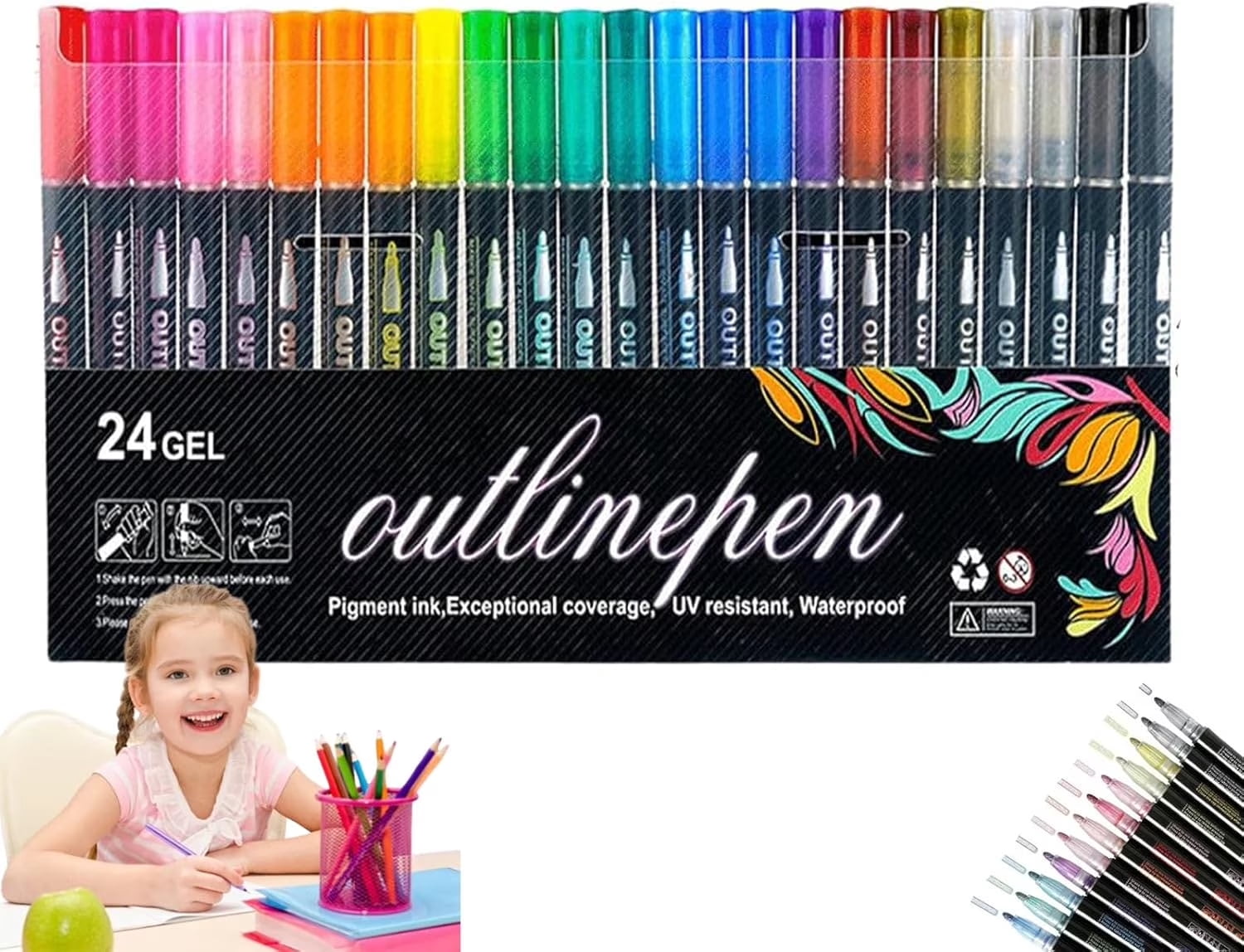 Dreamy Sparkle Dual-Line Contour Pen Set, Metallic Outline Marker with ...