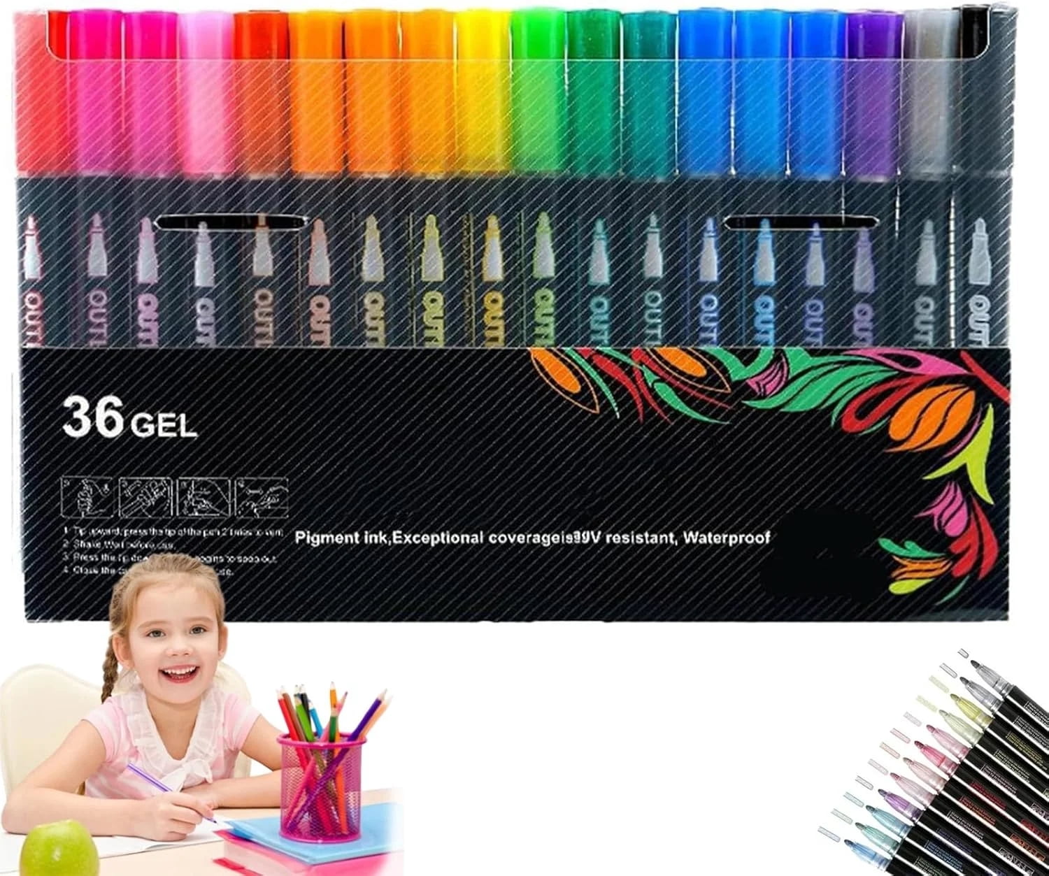 Dreamy Sparkle Dual-Line Contour Pen Set, Metallic Outline Marker with ...