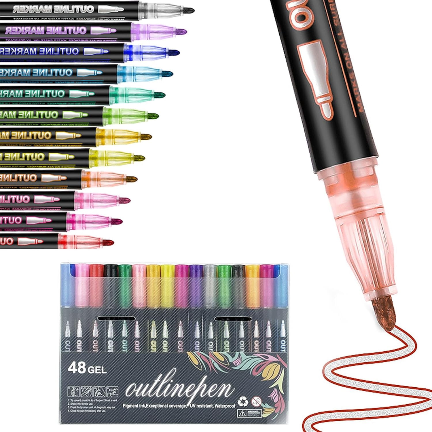Dreamy Sparkle Dual-Line Contour Pen Set with Metallic Outline, Double ...