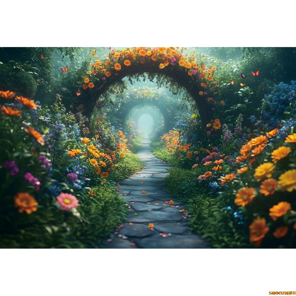 Dreamy Spring Photography Backdrop Flower Arch Abundant Grassland ...