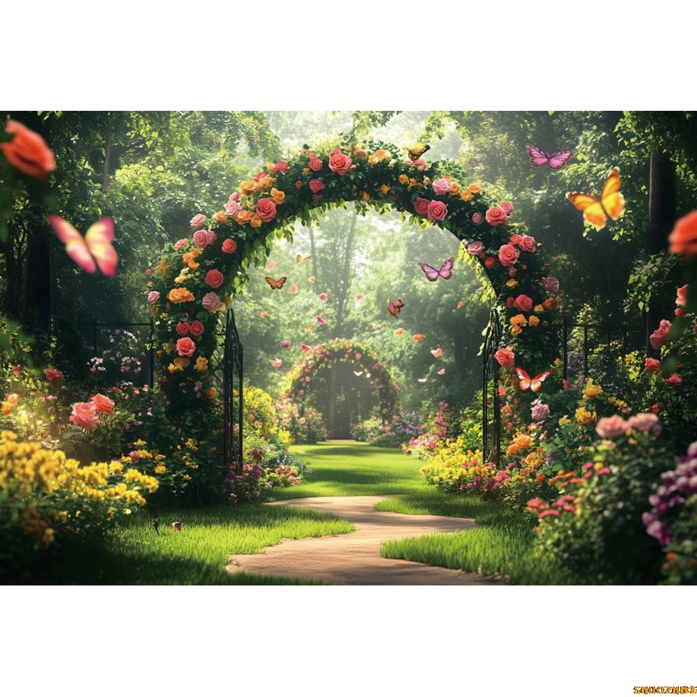 Dreamy Spring Photography Backdrop Flower Arch Abundant Grassland ...
