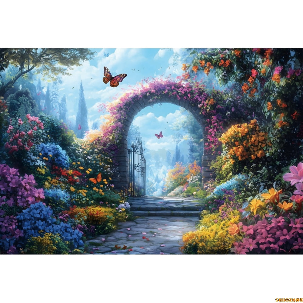Dreamy Spring Photography Backdrop Flower Arch Abundant Grassland ...