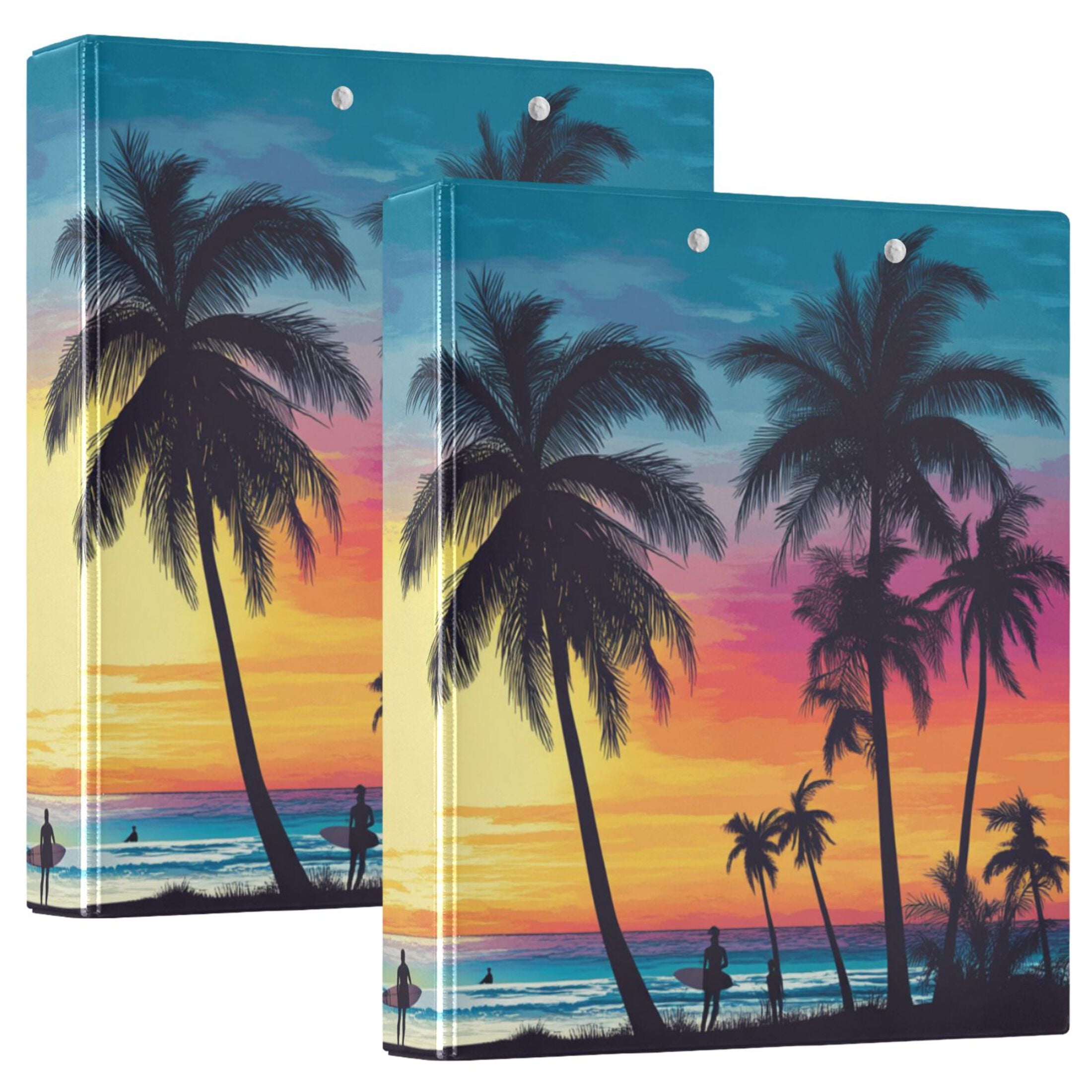 Dreamy Sunset Beach Tropical Trees Round Ring Binder 3 Rings 1.5 ...