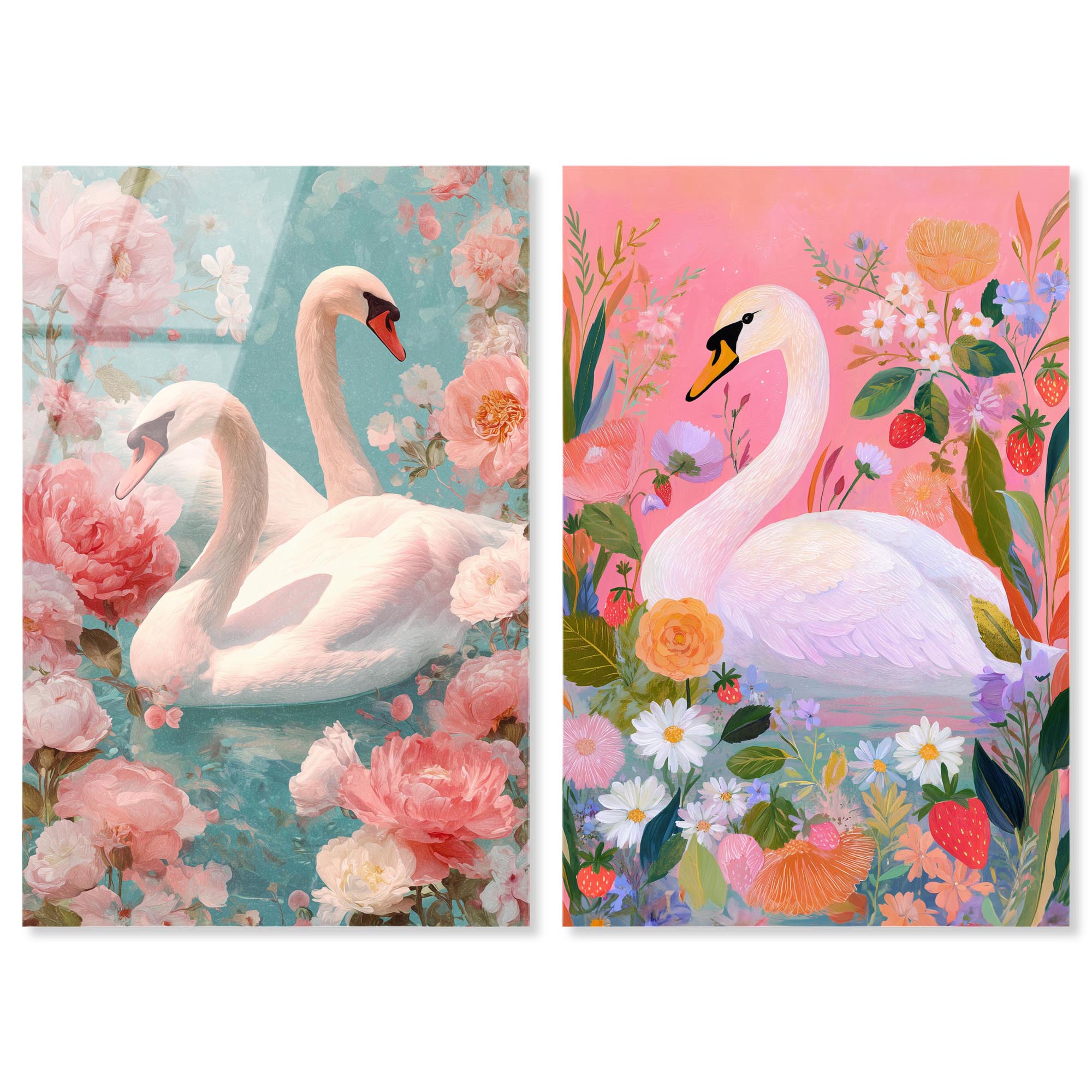 Dreamy Swans 2 Panel Set Acrylic Print Glam Wall Art by Art Remedy ...