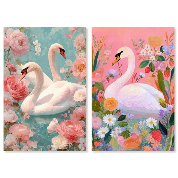 Dreamy Swans 2 Panel Set Canvas Print Glam Wall Art by Art Remedy ...