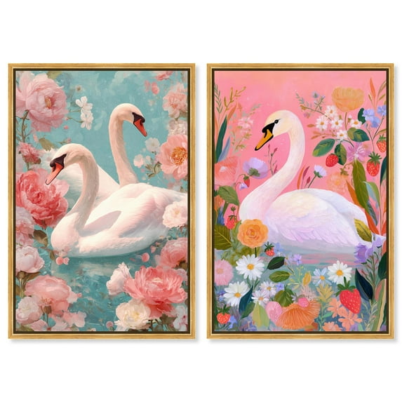 Dreamy Swans 2 Panel Set Canvas Print Glam Wall Art by Art Remedy, Gold ...