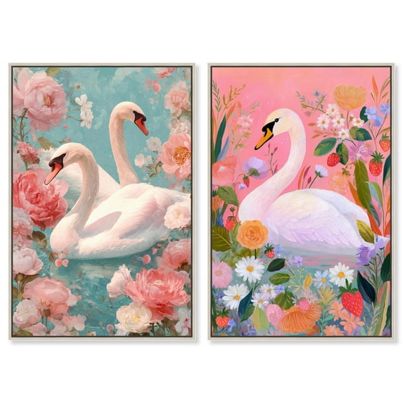 Dreamy Swans 2 Panel Set Canvas Print Glam Wall Art by Art Remedy ...