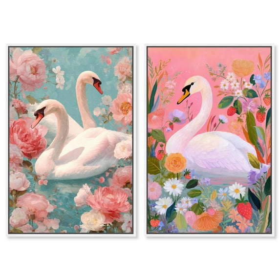Dreamy Swans 2 Panel Set Canvas Print Glam Wall Art by Art Remedy ...
