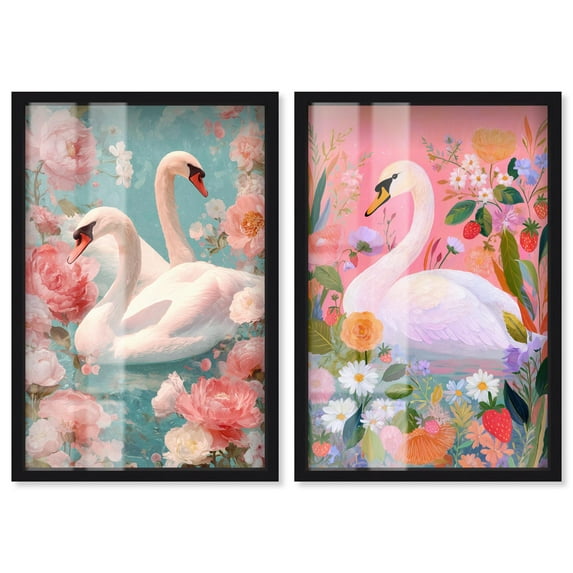 Dreamy Swans 2 Panel Set Shadowbox Print Glam Wall Art by Art Remedy ...