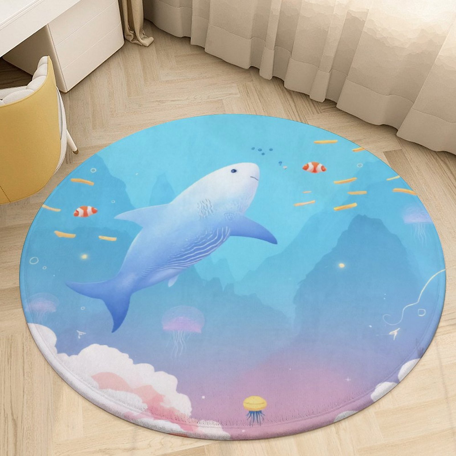Dreamy Underwater Scene with Fish And Jellyfish Round Area Rugs for ...