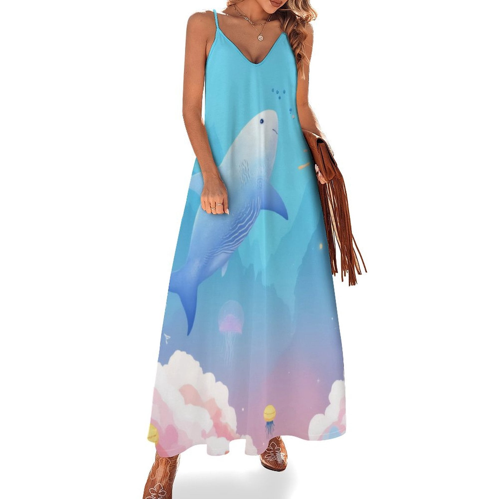 Dreamy Underwater Scene with Fish And Jellyfish Sleeveless Dress Women ...