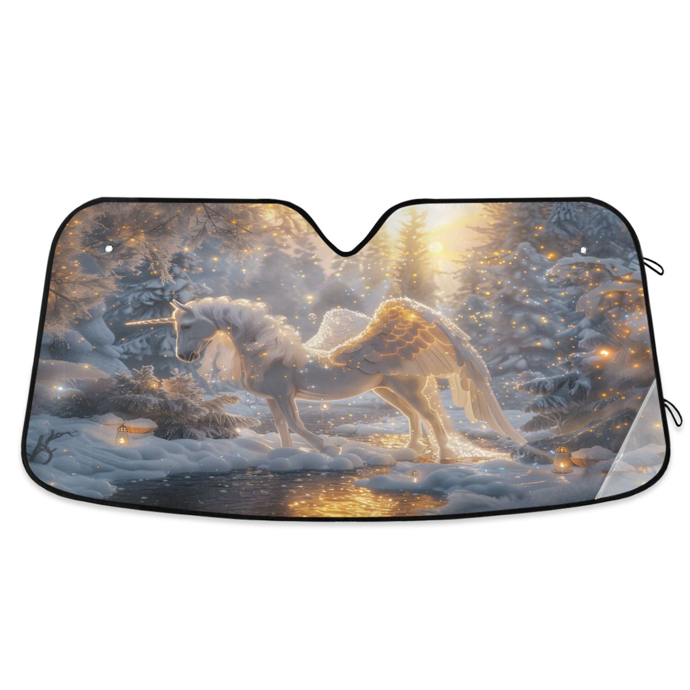 Dreamy Unicorn Snow Forest River Windshield Sun Shade Automobile Visor ...
