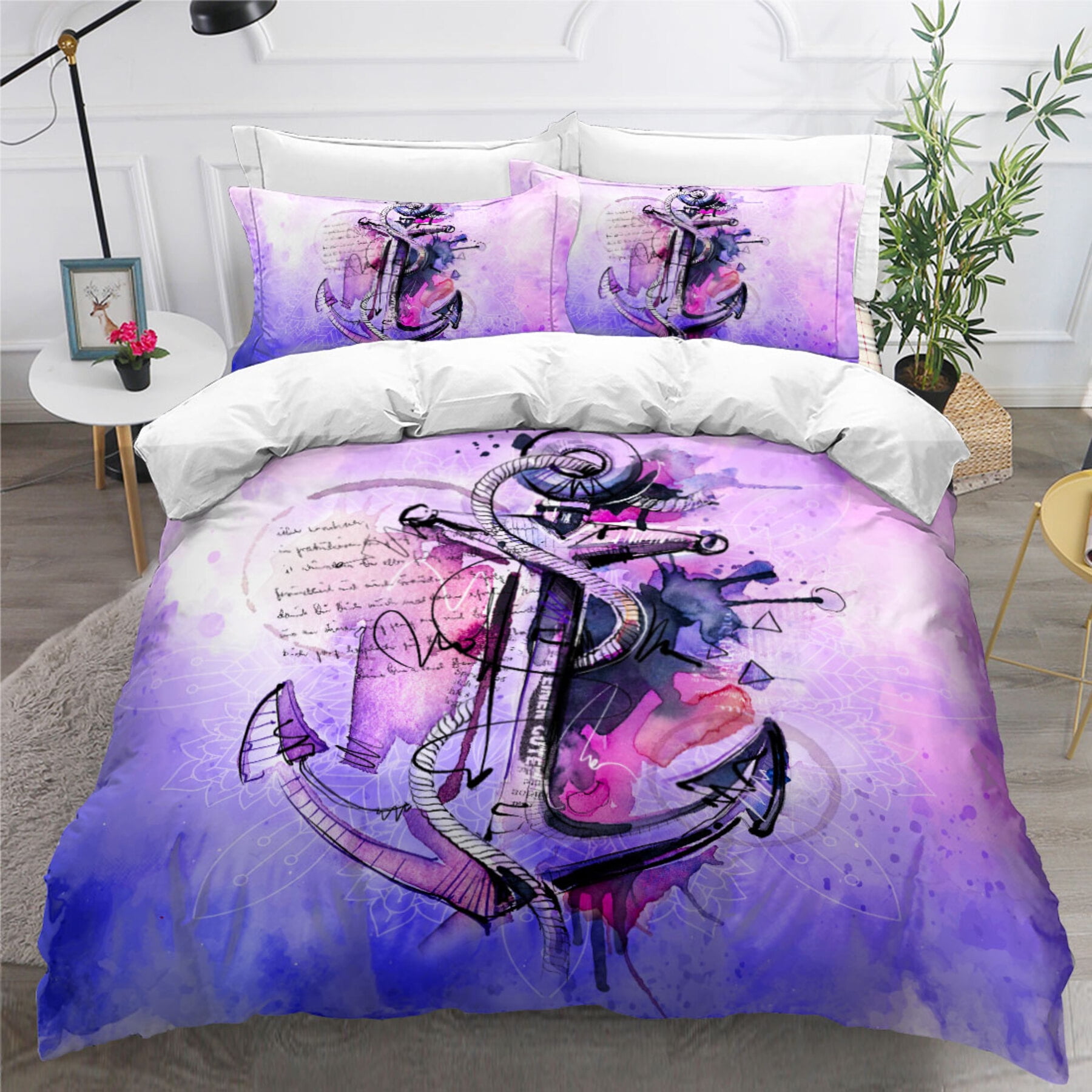 Dreamy Watercolor Bedding Set Purple & Pink Duvet Cover with Artistic ...
