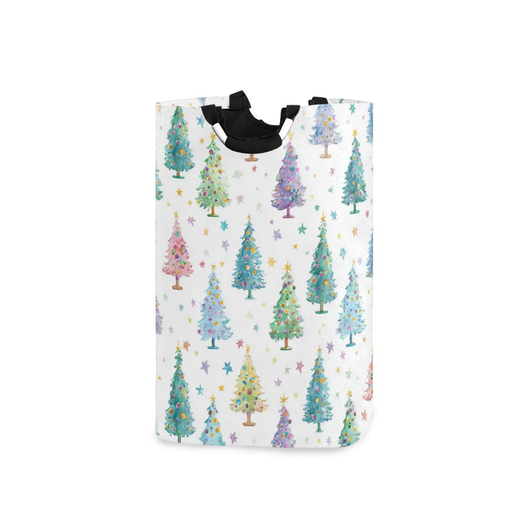 Dreamy Watercolor Christmas Trees with Stars Laundry Basket with ...