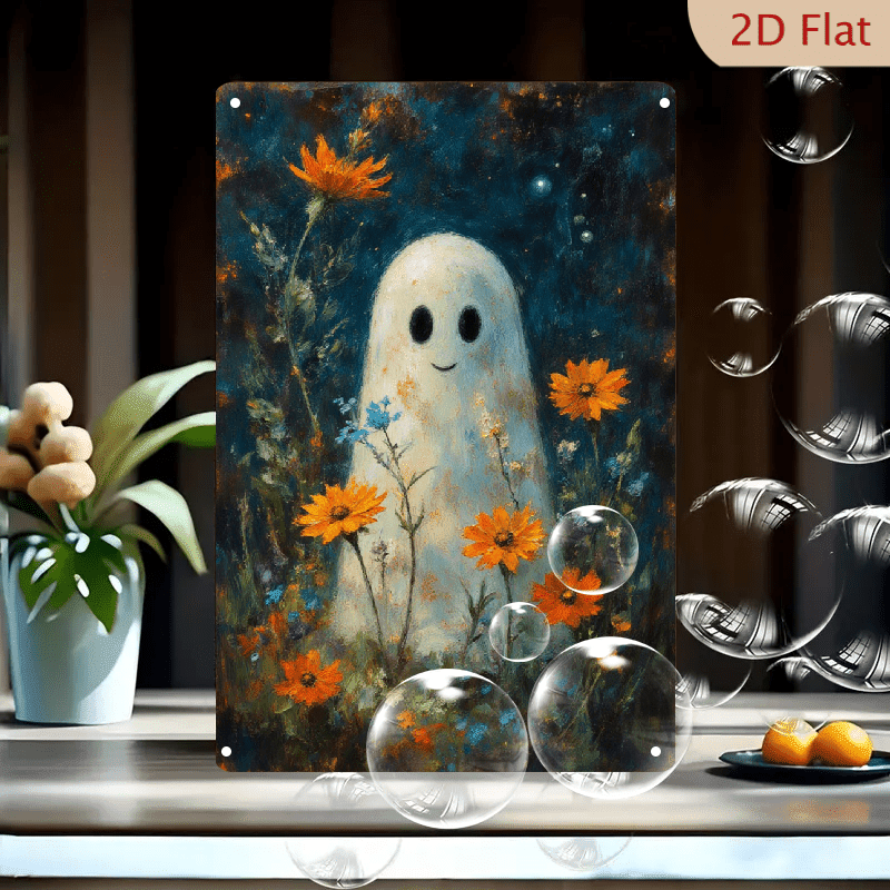 Dreamy White Ghost in Wildflowers 8x12in Metal Wall Art, Whimsical ...