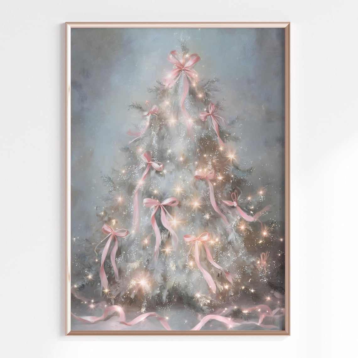 Dreamy Winter Wall Art, White Winter Tree With Sparkling Lights And ...